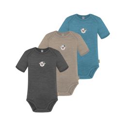 Normani Outdoor Sports 3er Set Baby Merino Body Kurzarm Tauranga in Blau/Beige/Anthrazit | Gr.: 68