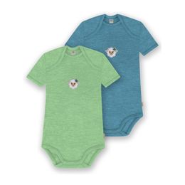 Normani Outdoor Sports 2er Set Baby Merino Body Kurzarm Tauranga in Gr&uuml;n/Blau | Gr.: 56
