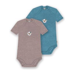 Normani Outdoor Sports 2er Set Baby Merino Body Kurzarm Tauranga in Rosa/Blau | Gr.: 56