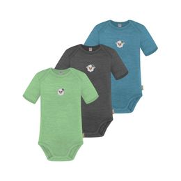 Normani Outdoor Sports 3er Set Baby Merino Body Kurzarm Tauranga in Blau/Anthrazit/Gr&uuml;n | Gr.: 92