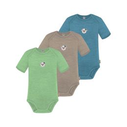 Normani Outdoor Sports 3er Set Baby Merino Body Kurzarm Tauranga in Blau/Beige/Gr&uuml;n | Gr.: 68
