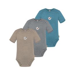 Normani Outdoor Sports 3er Set Baby Merino Body Kurzarm Tauranga in Blau/Grau/Beige | Gr.: 92