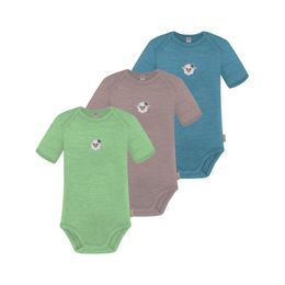 Normani Outdoor Sports 3er Set Baby Merino Body Kurzarm Tauranga in Blau/Rosa/Gr&uuml;n | Gr.: 92