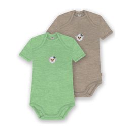 Normani Outdoor Sports 2er Set Baby Merino Body Kurzarm Tauranga in Gr&uuml;n/Beige | Gr.: 98