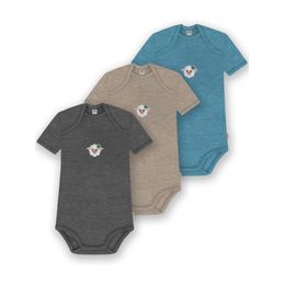 Normani Outdoor Sports 3er Set Baby Merino Body Kurzarm Tauranga in Blau/Beige/Anthrazit | Gr.: 68