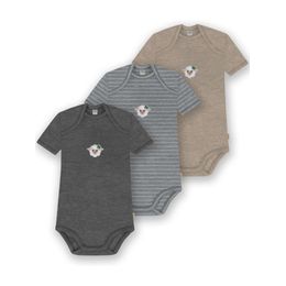 Normani Outdoor Sports 3er Set Baby Merino Body Kurzarm Tauranga in Beige/Grau/Anthrazit | Gr.: 74