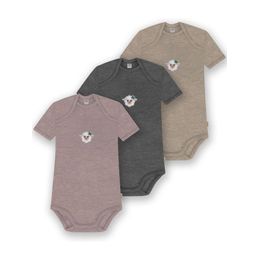 Normani Outdoor Sports 3er Set Baby Merino Body Kurzarm Tauranga in Beige/Anthrazit/Rosa | Gr.: 92