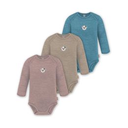Normani Outdoor Sports 3er Pack Baby Merino Body Langarm Auckland in Blau/Beige/Rosa | Gr.: 74