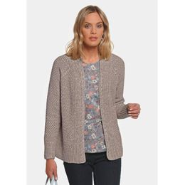 GOLDNER Kurzgr&ouml;&szlig;e: Elegante Grobstrickjacke, Zopfmuster in taupe / melange | Gr.: 19