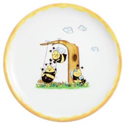 Speiseteller Seltmann Weiden "Compact - Fleißige Bienen", bunt (weiß, bunt), B:25,4cm H:2,5cm L:25,4cm T:25,4cm Ø:25,4cm, Porzellan, Speiseteller, rund 25,5 cm