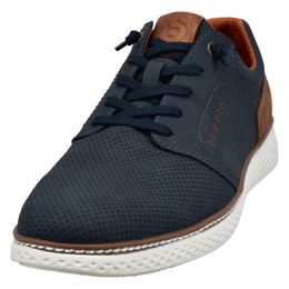 Slip-On Sneaker Bugatti, Herren, Gr. 45, blau, Lederimitat, kontrastfarbene Details, Schuhe, Halbschuh, Freizeitsneaker mit Perforation, elastische Schn&uuml;rsenkel