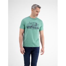 T-Shirt Lerros "Lerros Unifarbenes T-Shirt mit Brustprint", Damen, Gr. M, fjord blau, 100% Baumwolle, Rundhals, Shirts T-Shirt