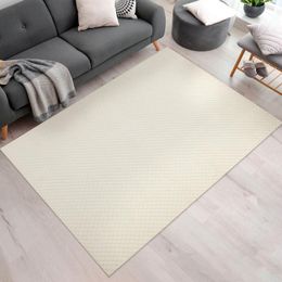 Paco Home Teppich »Rotterdam 591« rechteckig 4 mm Höhe Kurzflor, Uni Farben, Rauten Muster, 3D Effekt, weich & kuschelig Creme Obermaterial: 100%...