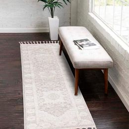 Carpet City Hochflor-Teppich »Valencia 732« rechteckig 20 mm Höhe Läufer, Boho-Stil, 3D-Effekt, Relief, Hoch-Tief-Struktur, mit Fransen creme...