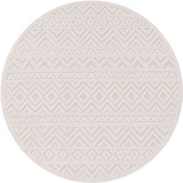 Paco Home Teppich &raquo;Livorno 673&laquo; rund 14 mm H&ouml;he Uni-Farben, Scandi, Rauten Muster, Hoch-Tief Effekt, Outdoor geeignet creme Obermaterial: 100%...