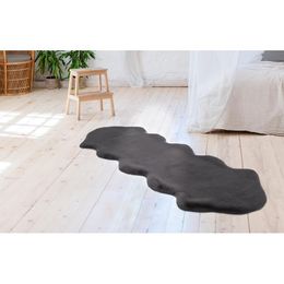 Calo-deluxe Fellteppich »Vogesen 300« fellförmig 35 mm Höhe Kunstfell, Hochflor, handtuft, Wohnzimmer, Schlafzimmer anthrazit Obermaterial: 100%...