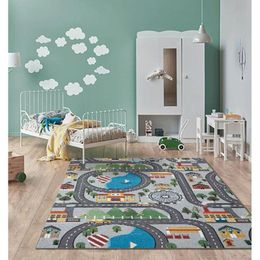 the carpet Teppich »Happy Life« rechteckig 4 mm Höhe Life Kinderzimmer Teppich Spielteppich pflegeleicht Grau Obermaterial: 100% Polyester B : 200...