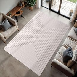 Ayyildiz Teppiche Teppich »DOHA 1653« rechteckig 4 mm Höhe 3D Hoch-Tief-Effekt, leichter Kurzflor, Läufer, In- und Outdoor Creme Obermaterial: 100%...