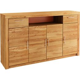 VOGL MÖBELFABRIK Highboard »Toronto« opt. Glastüren, teilmassiv, Rahmenoptik, Made in Germany Wildeiche teilmassiv Maße (B/T/H): 182/42/107 cm