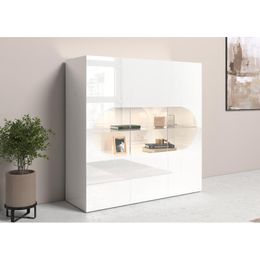 Inosign Highboard »Real, Highboard, Kommode, Schrank mit 3 Türen, komplett hochglanz lackiert« mit 3 Türen, davon 2 aus Glas, mit einer großen...