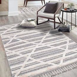 Carpet City Hochflor-Teppich »Valencia 810« rechteckig 20 mm Höhe Läufer, Boho-Stil, 3D-Effekt, Raute, Hoch-Tief-Struktur, mit Fransen...