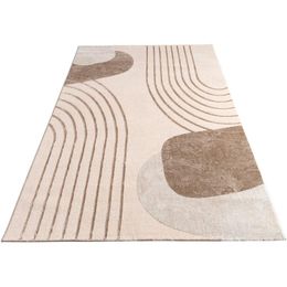 Paco Home Teppich »Tuana 216« rechteckig 15 mm Höhe Kurzflor, modernes Design, Regenbogen, Hoch-Tief Struktur, Scandi-Look Beige Obermaterial: 60%...