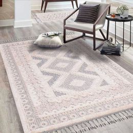 Carpet City Hochflor-Teppich »Valencia 730« rechteckig 20 mm Höhe Läufer, Boho-Stil, 3D-Effekt, Relief, Hoch-Tief-Struktur, mit Fransen...