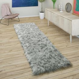 Paco Home Hochflor-Läufer »Playa 960« rechteckig 64 mm Höhe Läufer, Kunstfell, Flokati-Optik, weich und flauschig, Uni-Farben grau Obermaterial:...