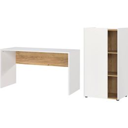 Andas B&uuml;rom&ouml;bel-Set &raquo;Njavve bestehend aus Wangenschreibtisch&laquo; 2 tlg. und Aktenschrank (H&ouml;he 115 cm), Made in Germany Wei&szlig;/Navarra-Eiche-Nb.