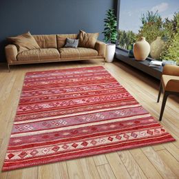 Hanse Home Teppich »Yara« rechteckig 5 mm Höhe Flachgewebe robust, Anti-Slip, Boho Design, moderne Farben Rot,Bunt Oberfläche: 48% Polyester, 27%...