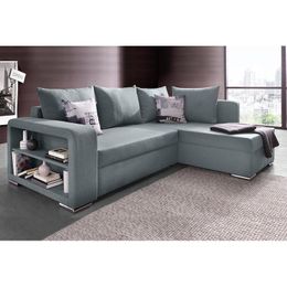 Collection AB Ecksofa »John L-Form« mit Bettfunktion, Bettkasten und integriertem Regal grau