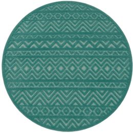 Paco Home Teppich »Livorno 673« rund 14 mm Höhe Uni-Farben, Scandi, Rauten Muster, Hoch-Tief Effekt, Outdoor geeignet türkis Obermaterial: 100%...