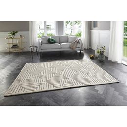 ELLE DECORATION Designteppich »Manipu« rechteckig 14 mm Höhe Flauschiger Kurzflor, Hoch Tief Effekt, Modern, Weich, Wohnzimmer creme/grau...