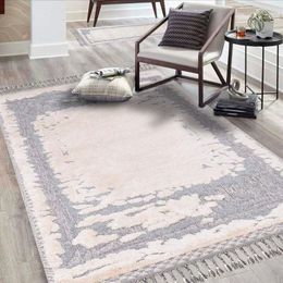 Carpet City Hochflor-Teppich »Valencia 908« rechteckig 20 mm Höhe Läufer, Boho-Stil, 3D-Effekt, Relief, Hoch-Tief-Struktur, mit Fransen...