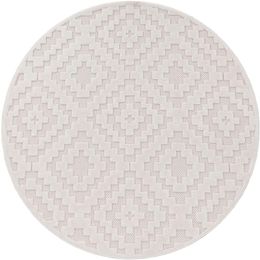 Paco Home Teppich &raquo;Livorno 672&laquo; rund 14 mm H&ouml;he Uni-Farben, Scandi, Rauten Muster, Hoch-Tief Effekt, Outdoor geeignet beige Polypropylen