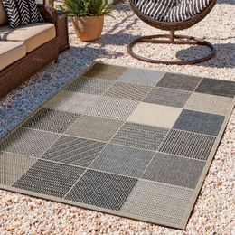 ANDIAMO Teppich &raquo;Clyde 2&laquo; rechteckig 5 mm H&ouml;he Flachgewebe, Patchwork Design, In- und Outdoor geeignet, Wohnzimmer beige/blau Obermaterial: 100%...