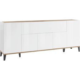 Inosign Sideboard »Sunrise« Kommode mit 5 Türen und 1 Klapptür, Breite 200 cm weißHG/ahorn pereira Maße B/T/H: ca. 200/40/82 cm