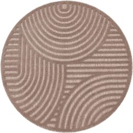 Paco Home Teppich &raquo;Livorno 674&laquo; rund 14 mm H&ouml;he Uni-Farben, Scandi, Regenbogen, Hoch-Tief Effekt, Outdoor geeignet beige Obermaterial: 100%...