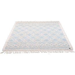 Tom Tailor HOME Teppich &raquo;Colored Macrame&laquo; rechteckig 10 mm H&ouml;he Handweb Teppich, reine Wolle, handgewebt, mit Fransen, Scandi Design blau Schurwolle