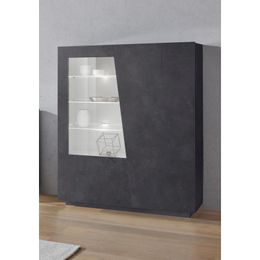 Inosign Highboard »Vega, Hochschrank, Hochkommode, Schrank« mit 2 Türen mit Glaseinsatz, Höhe 146 cm Zement-Optik 2 Türen