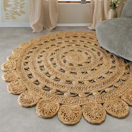 Teppich &raquo;Bloom&laquo; rund 12 mm H&ouml;he Jute, handgewebt, robust, strapazierf&auml;hig, Natur, Wohnzimmer beige Jute