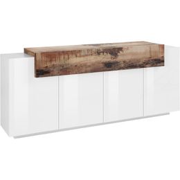 Inosign Sideboard »Coro, Kommode, Schrank, Kredenz, grifflos mit Einlegeböden« 1 Klappe, 4 Türen, Doppeltiefe, B/T/H 200x45x85, 6cm weiß...