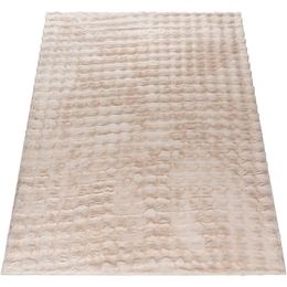 Paco Home Hochflor-Teppich »Arnheim 741« rechteckig 34 mm Höhe Uni Farben, modernes Design, besonders weich, Hoch-Tief Effekt Creme Obermaterial:...