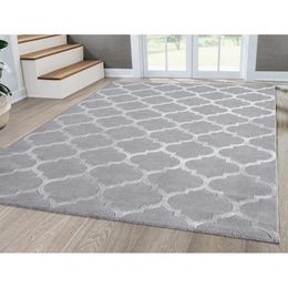 the carpet Teppich &raquo;Knight&laquo; rechteckig 12 mm H&ouml;he moderner Wohnzimmer Teppich elegant gl&auml;nzender Flor grau Polyester