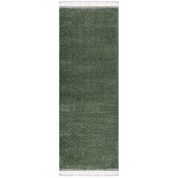 Carpet City Hochflor-Teppich &raquo;Pulpy 100&laquo; rechteckig 30 mm H&ouml;he L&auml;ufer, weich, mit Fransen, uni, viele Gr&ouml;&szlig;en, Wohnzimmer, Schafzimmer gr&uuml;n...