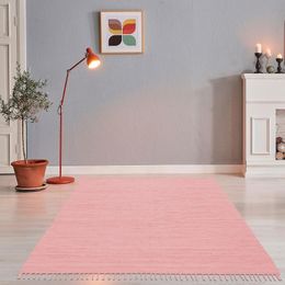 Theko Teppich &raquo;Happy Cotton Fleckerl, handgewebt&laquo; rechteckig 5 mm H&ouml;he Flachgewebe, reine Baumwolle, meliert, mit Fransen, auch als L&auml;ufer ros&eacute;...