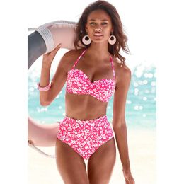 Vivance Bügel-Bandeau-Bikini-Top »Leni« mit gelaserter Wellenkante neonpink-weiß 34 - Cup D Cup D 34 Modischer Blümchen-Druck