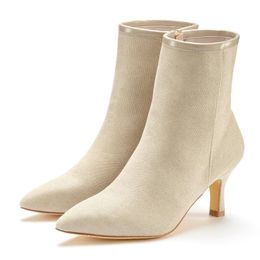 Lascana Stiefelette High-Heel Ankle Stiefel in Denim-Optik VEGAN beige 38 38 Summer Boots mit komfortabler Absatzhöhe von ca. 7 cm