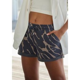 Lascana Relaxshorts mit seitlichen Taschen und Logostickerei, Loungewear dunkelgrau-taupe 32/34 - N-Gr N-Gr 32/34 Shorts mit Zebra-Muster