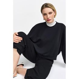 Richroyal Damen RICHROYAL Sweatshirt &raquo;Tencel peached Shirt&laquo;, modische Kurzarmsweatshirt schwarz XS